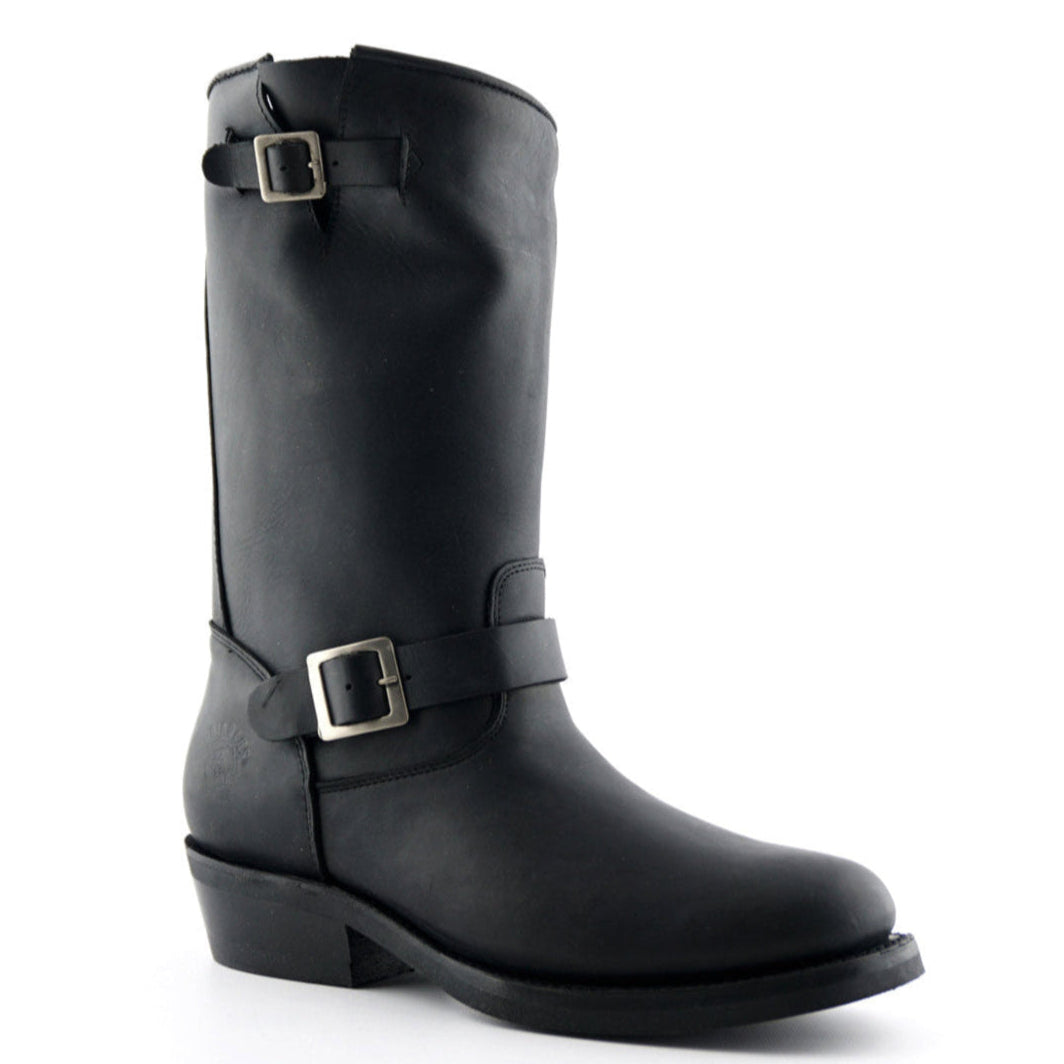 Rebel Engineer Boots - Black Leather Dual Buckle Goodyear Welted Boots ...